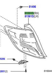 Toyota Yaris/Hybrid 2014-2020 Lens & Body, Rear Combination Lamp, RH ...