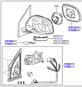 Toyota Rav4 2005-2012 Outer Rear View Mirror Assy RH ( Not Painted ...