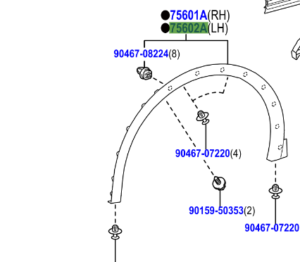 MOULDING SUB-ASSY, FRONT FENDER, LH, NO PAINT REQ. - Toyota Parts Direct