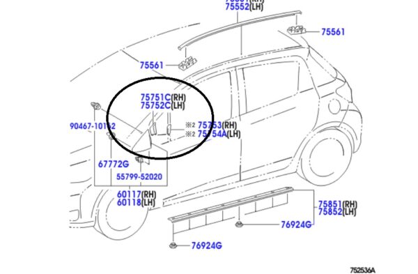 Toyota Yaris 2005-2013 Front Door Window Frame Moulding - Toyota Parts ...