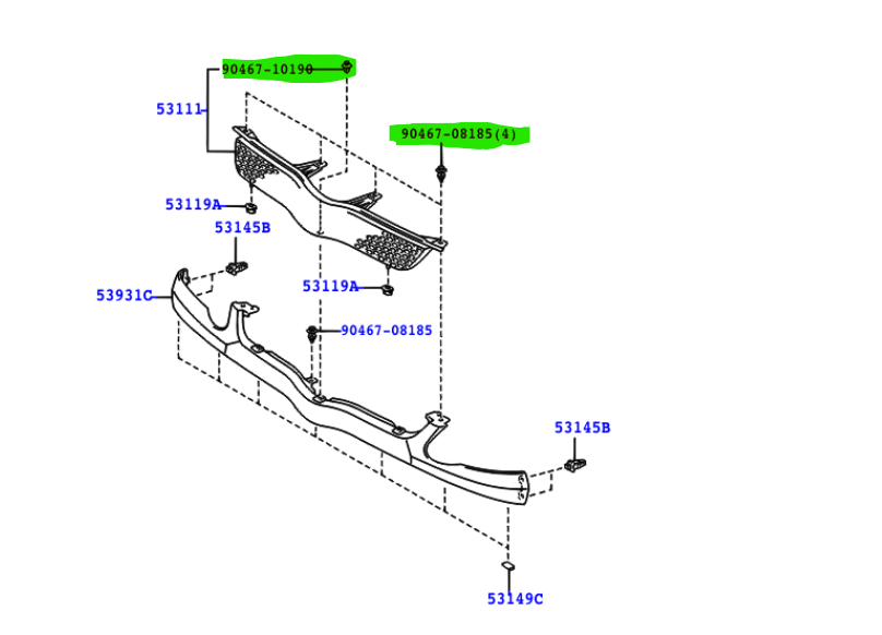 Toyota Yaris / echo verso1999-2005 Front grill clips - Toyota Parts Direct